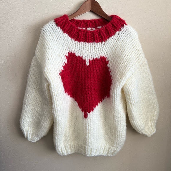 Handmade | Sweaters | Handmade Heart Sweater Chunky Knit Red Heart ...